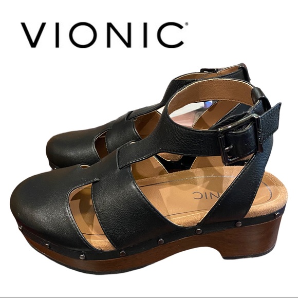Vionic | Shoes | New Vionic Faye Black Tstrap Leather Orthopedic ...